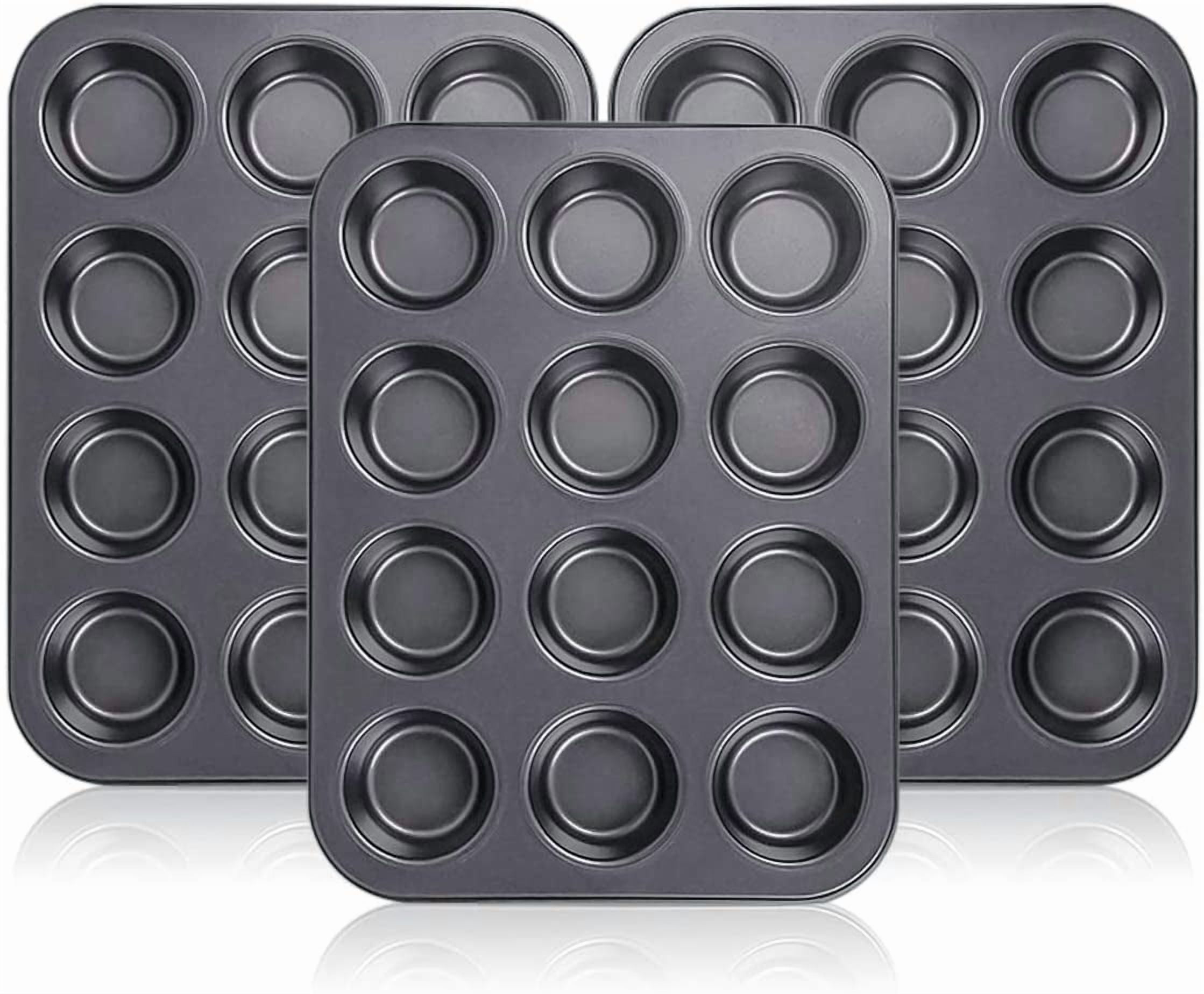 12-Cup Muffin & Cupcake Pans, Set of 3 Baking Pans, Non-stick Bakeware ...