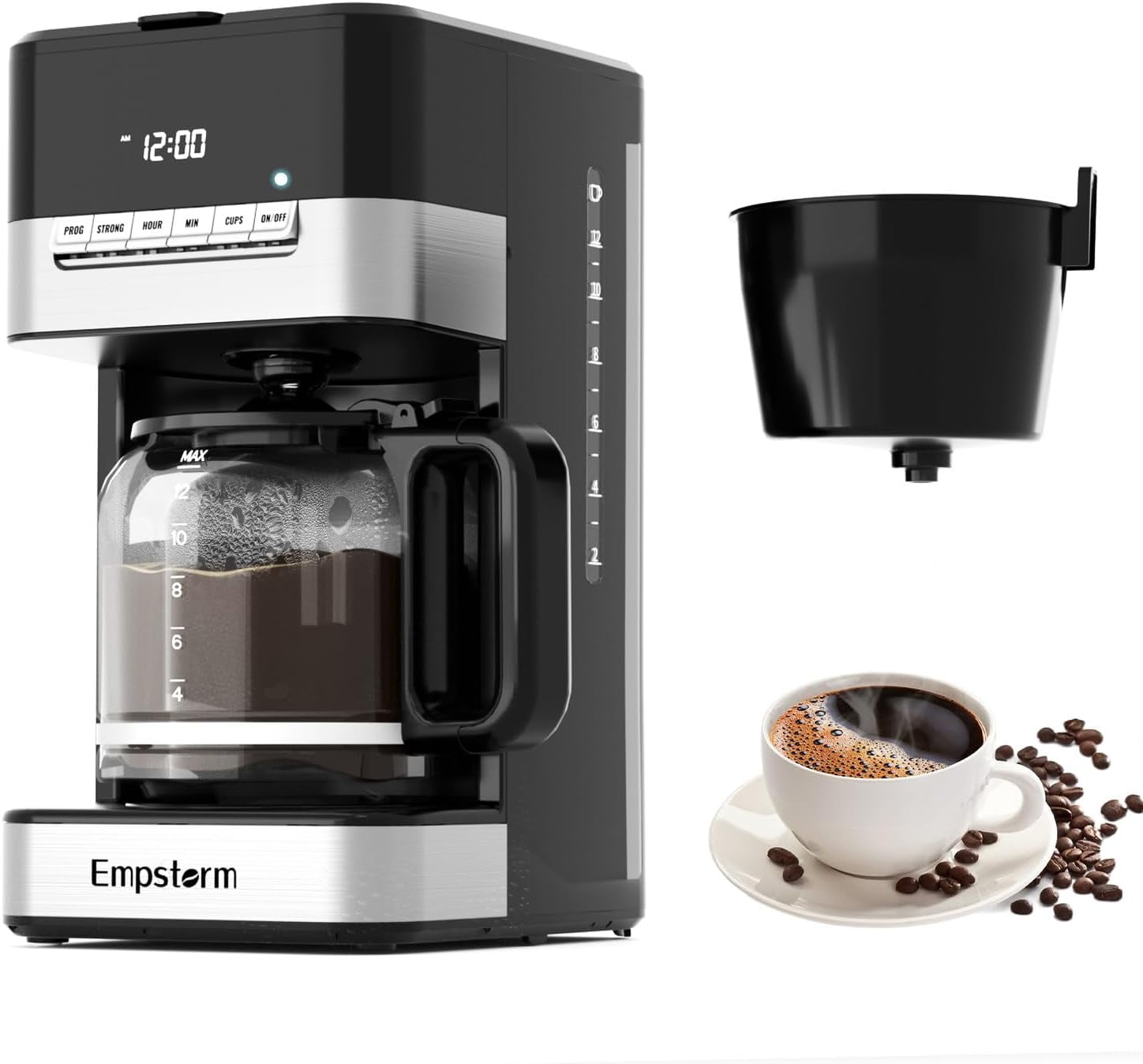 12 Cup Programmable Drip Coffee Maker - 1000W Fast Brew Coffee Machine ...