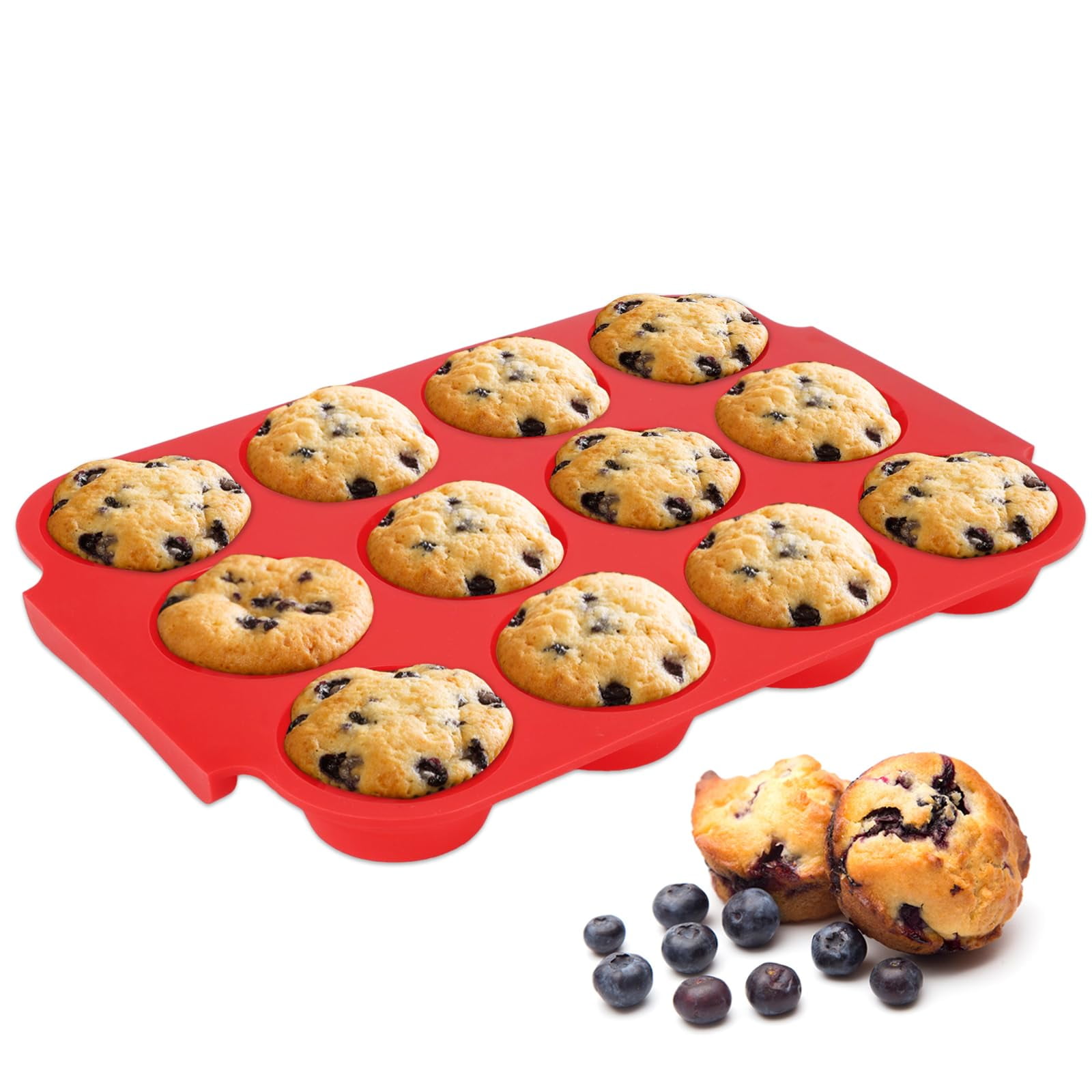 12-Cup Silicone Muffin Baking Pan Nonstick Cupcake Tray, Perfect for ...