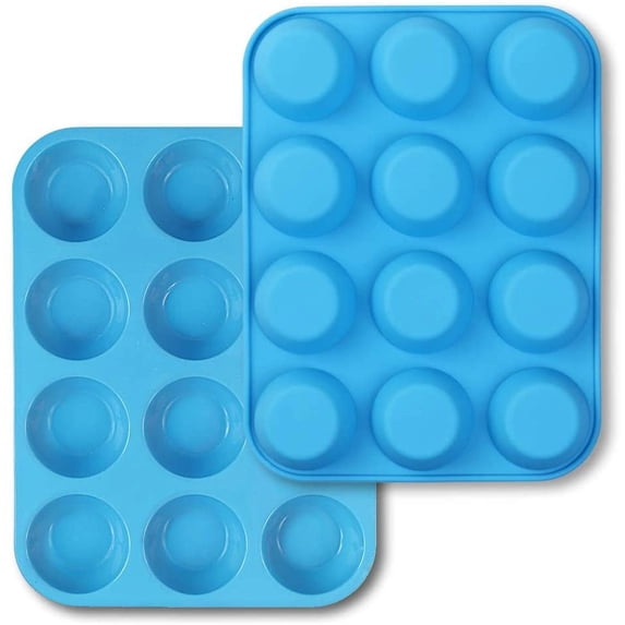 12-Cup Silicone Muffin Pan, Pack of 2 Non-Stick Muffin Molds, Baking ...