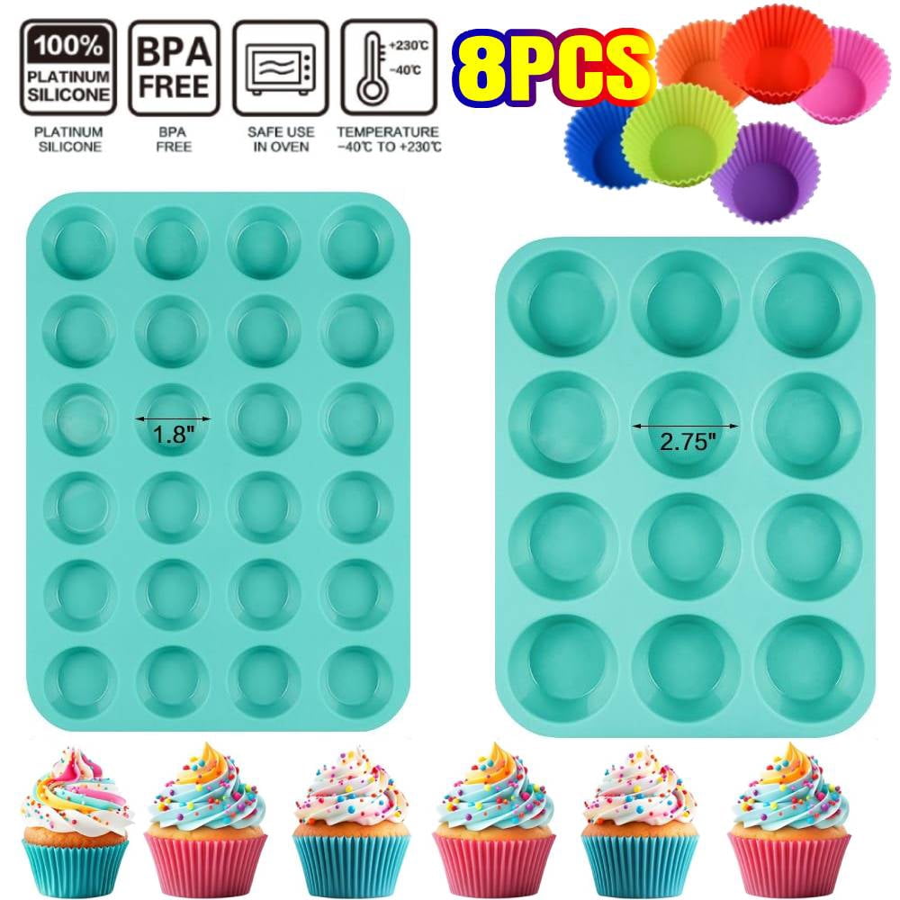 12-Cup Silicone Muffin Pan and Mini 24 Cups- Food Grade, Non-Stick ...