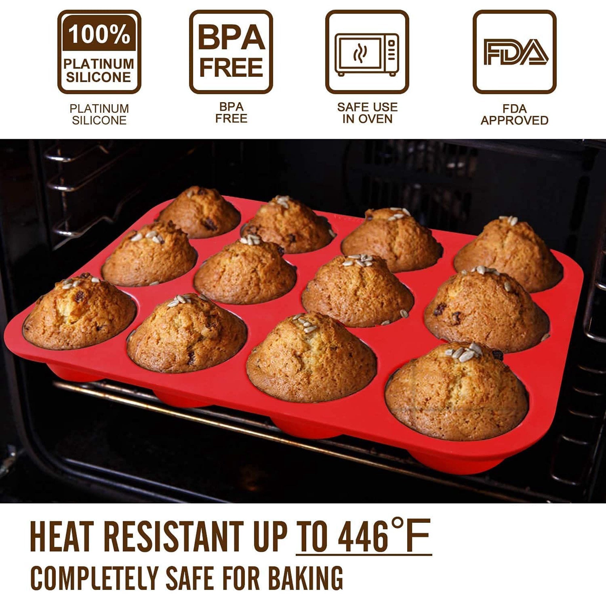 12-Cup Silicone Muffin Pans, Cupcake Pans with 50Pcs Food Wrapping ...
