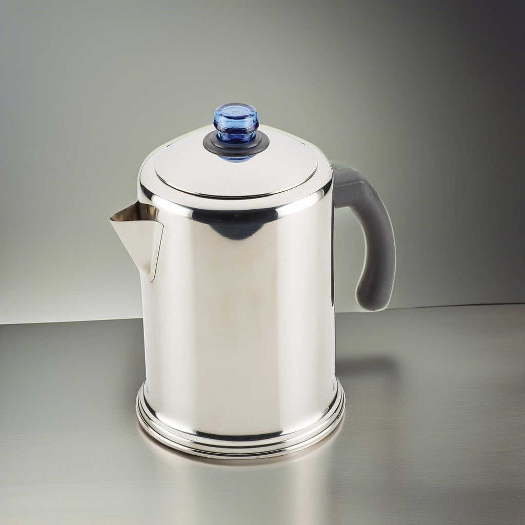 12-Cup Stainless Steel Coffee Percolator with Blue Glass Knob, Heavy ...