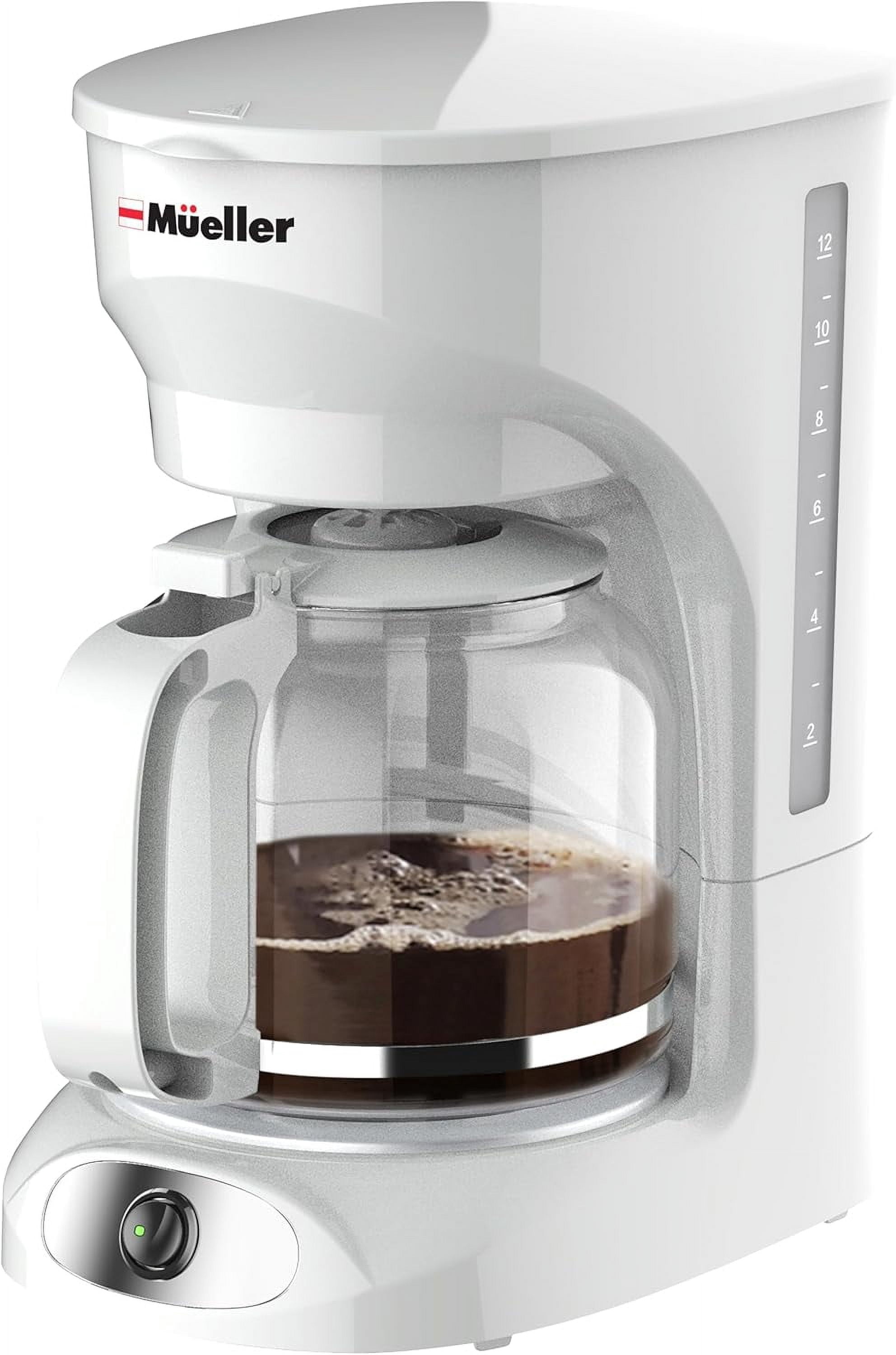 12-Cup White Coffee Maker - Borosilicate Carafe, Auto-Off, Reusable ...