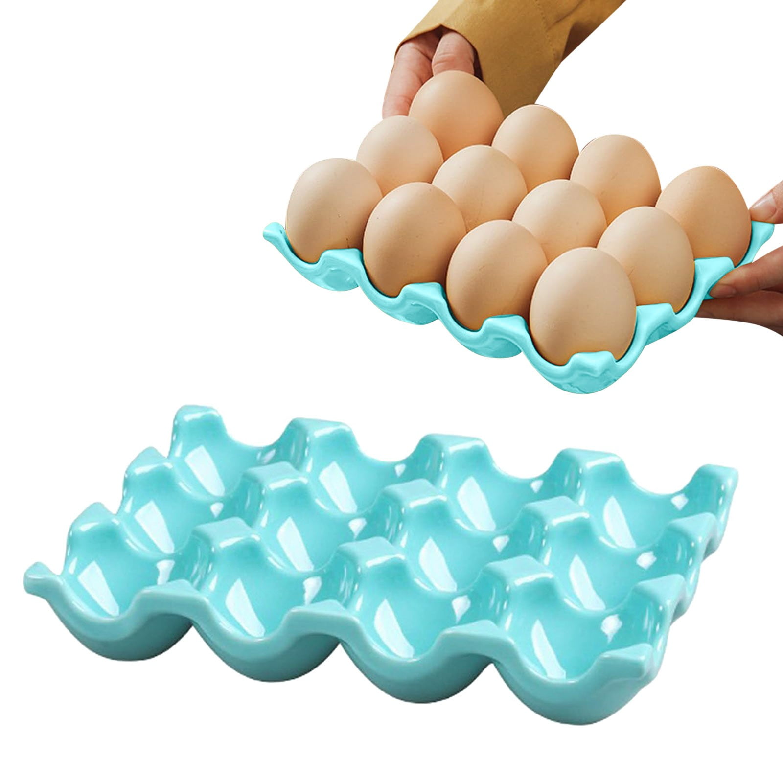 12 Cups Ceramic Egg Holder, Whole Dozen Porcelain Egg Holder Container ...