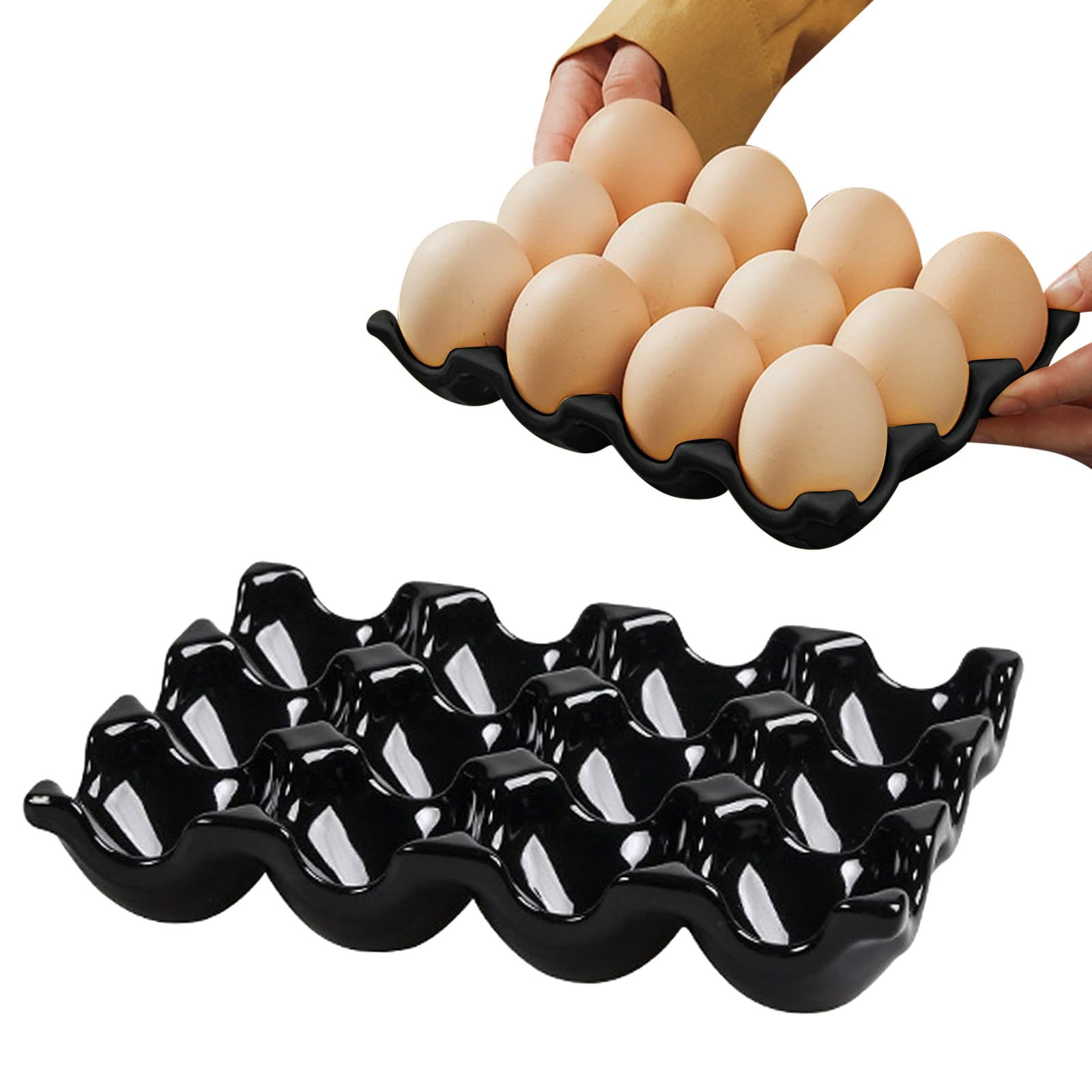 12 Cups Ceramic Egg Holder, Whole Dozen Porcelain Egg Holder Container ...
