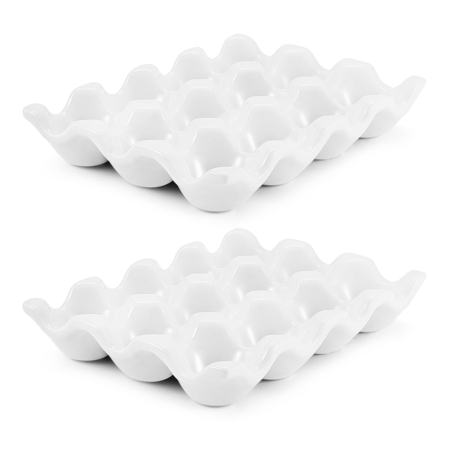 12 Cups Ceramic Egg Holder - Whole Dozen Porcelain Egg Tray Container ...