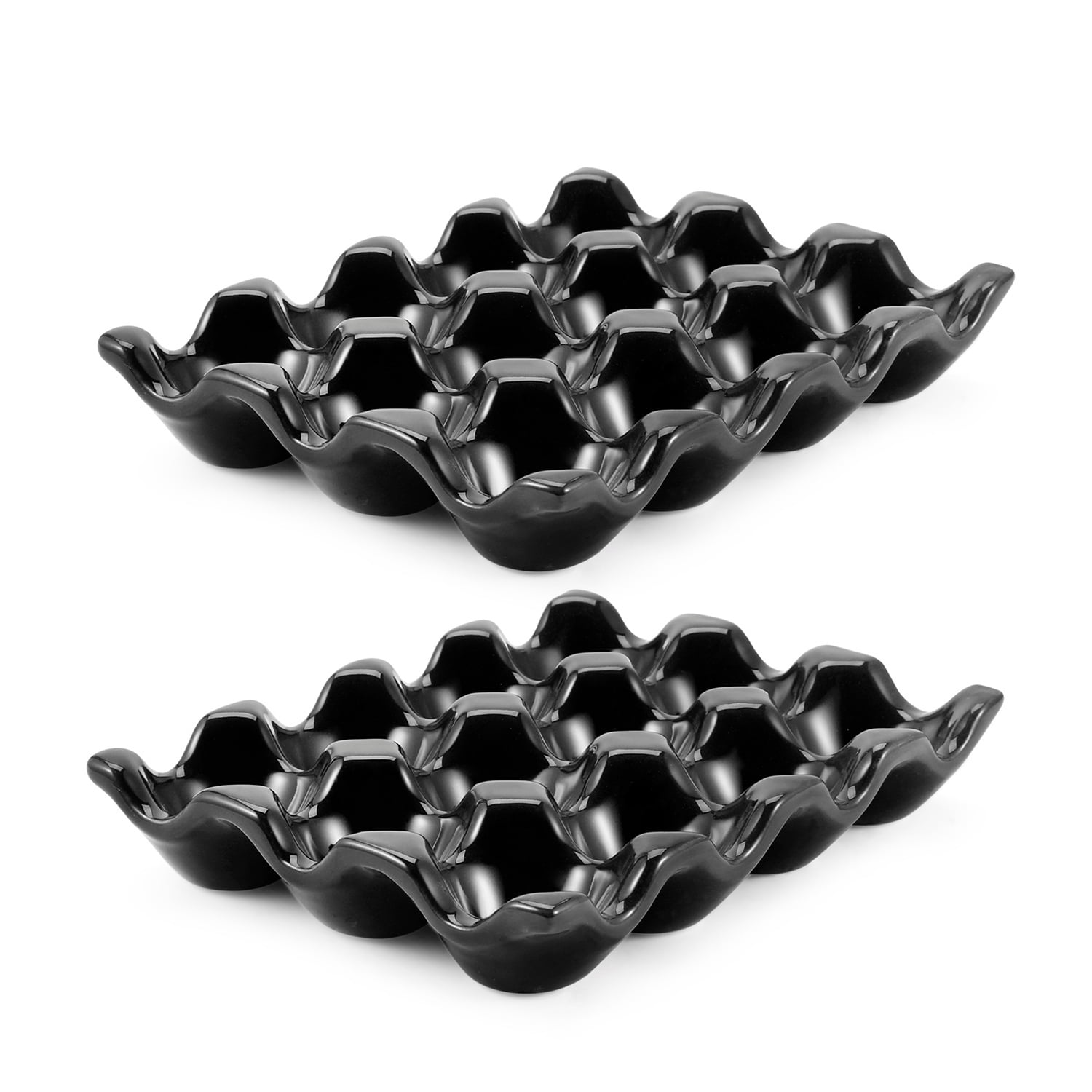 12 Cups Ceramic Egg Holder - Whole Dozen Porcelain Egg Tray Container ...
