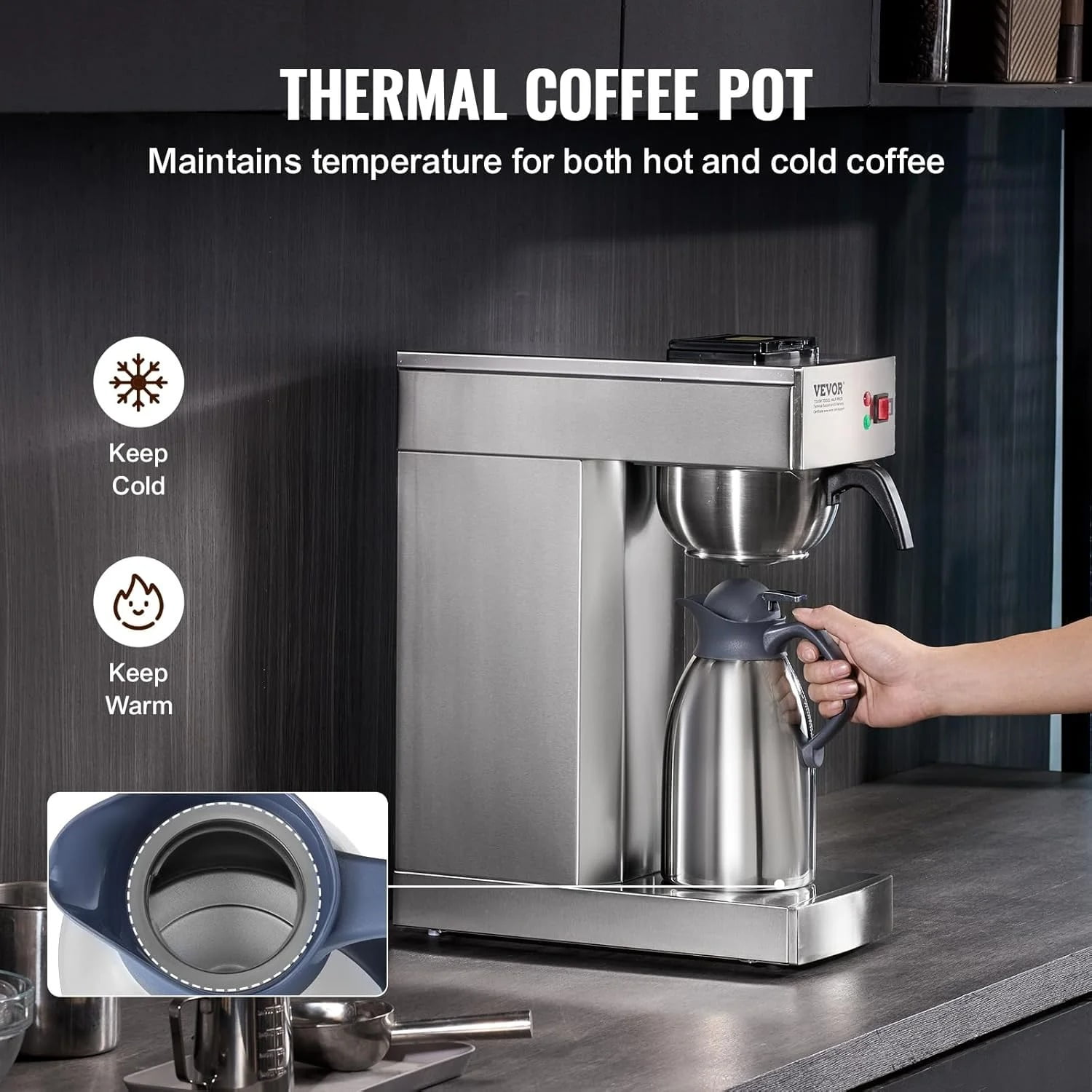 12 Cups Commercial Drip Coffee Maker, Coffee Maker Machine with Thermal ...