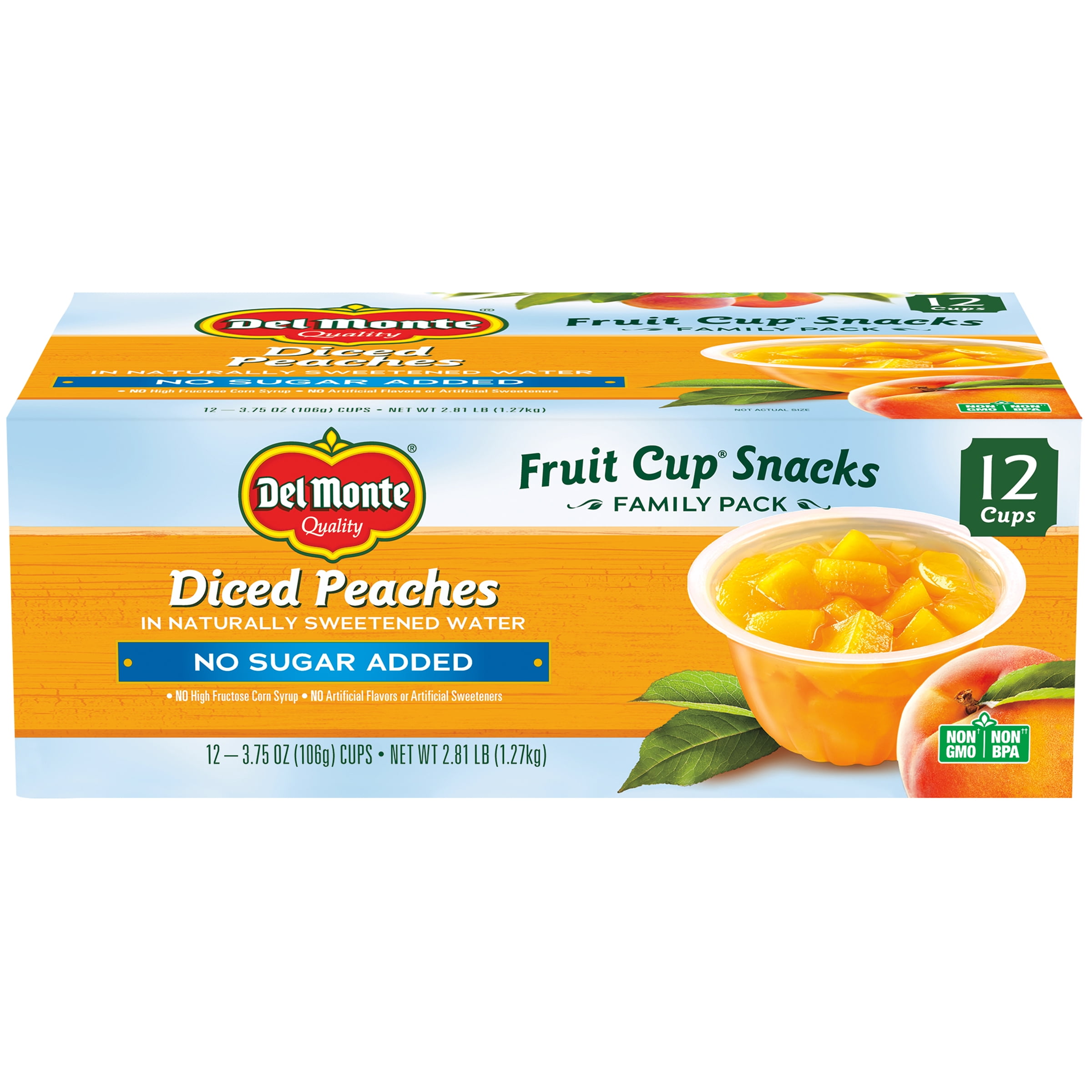 (12 Cups) Del Monte Diced Peach Fruit Cups, No Sugar Added, 3.75 oz ...