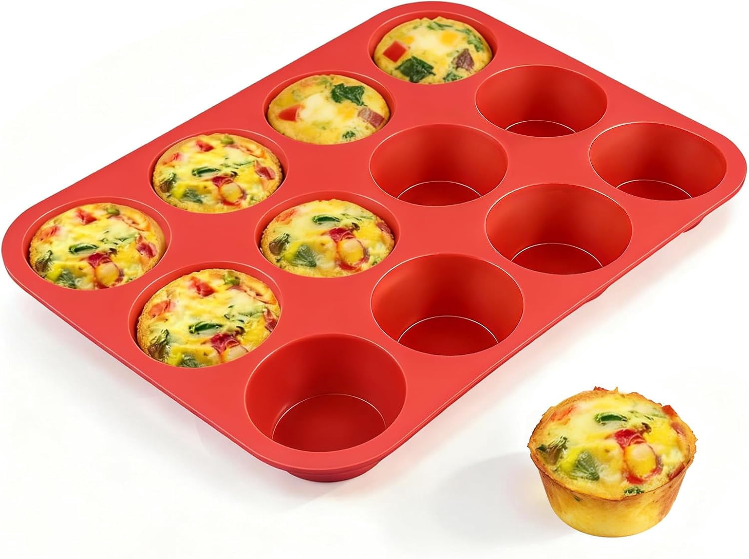 12 Cups Silicone Muffin Pan - Nonstick Cupcake Pan 1 Pack Regular Size ...