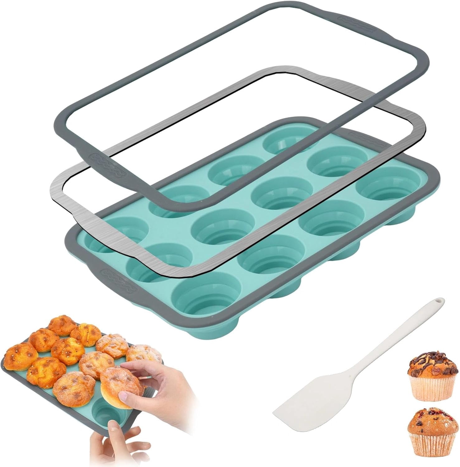 12 Cups Silicone Muffin Pans for Baking, Nonstick Cupcake Pan with ...