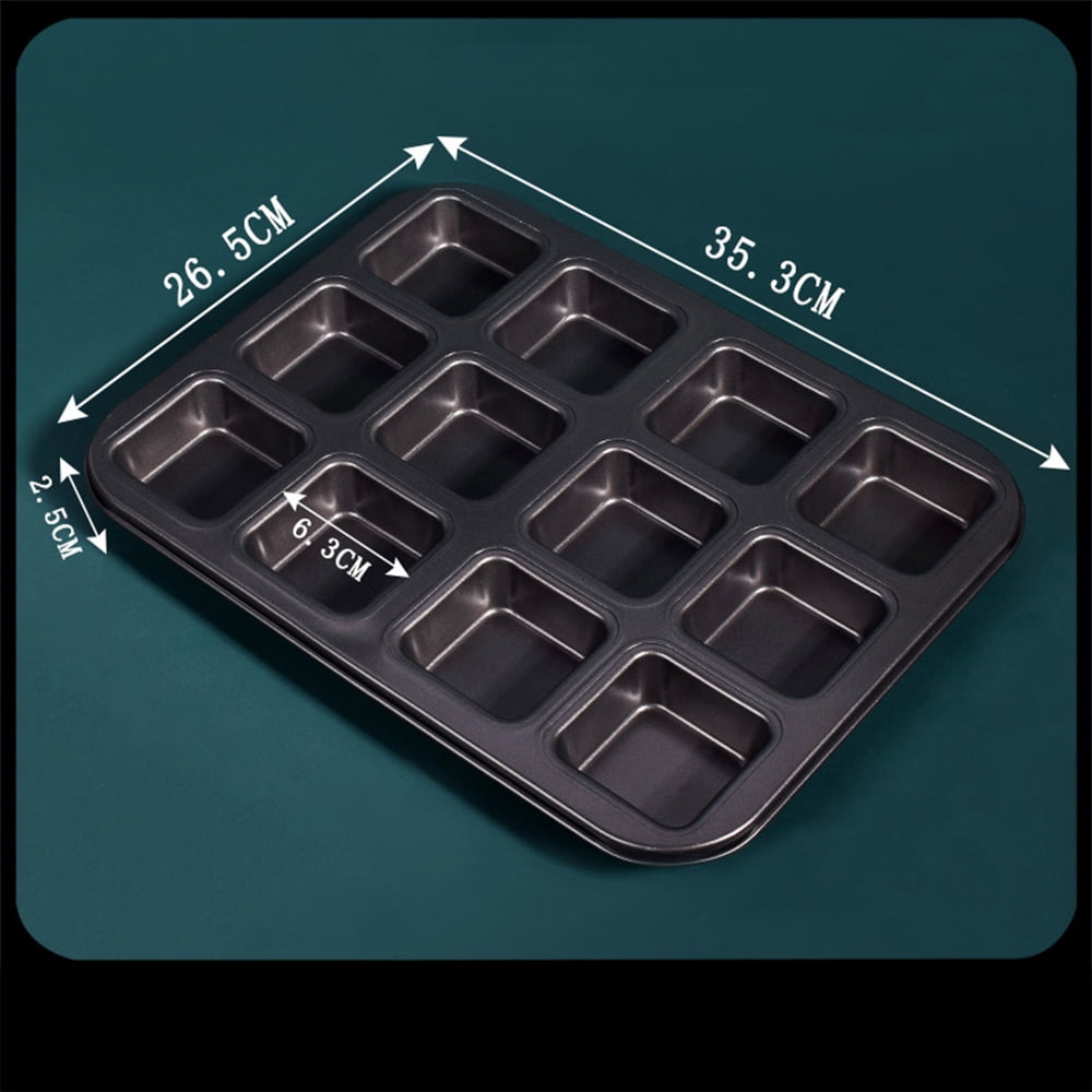 12 Cups Square Muffin Cupcake Mold for Non-Stick Pastry Tool(Gold ...