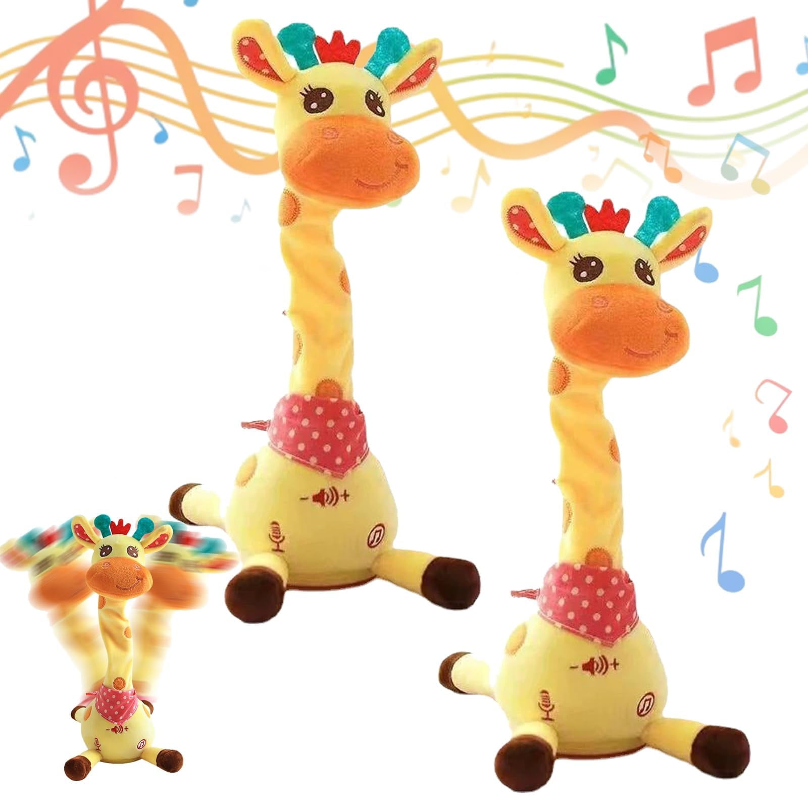 12" Dancing Giraffe Textile Decor, Musical Stuffed Ornament with Melodies, Sound Interaction ...