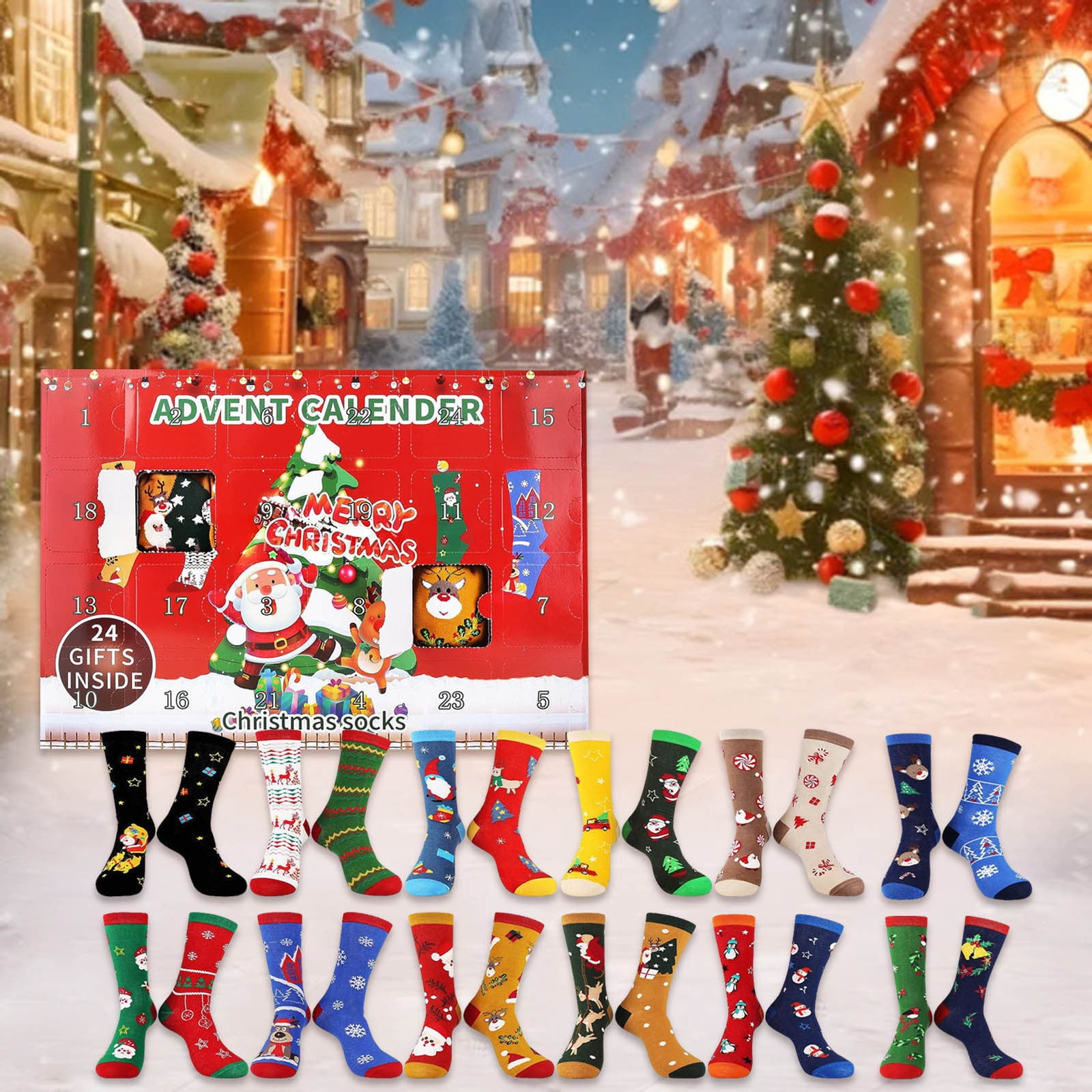 12 Day Festive Sock Advent Calendar Countdown Set For Holiday ...