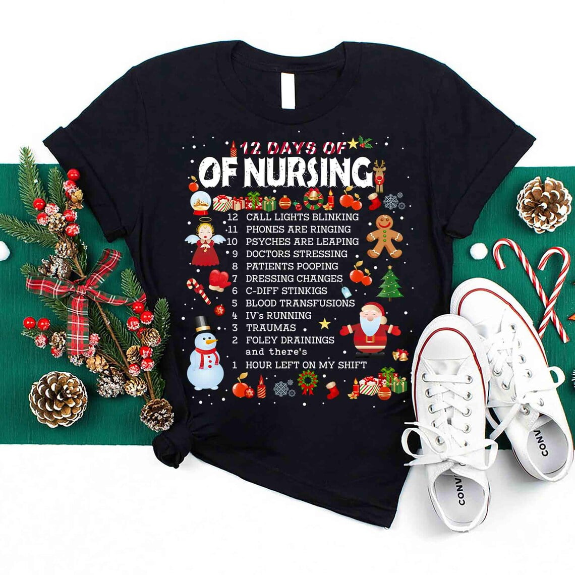 12 Days Of Nursing Winter Holiday Shirt, Winter Holiday Nurse Snowman ...