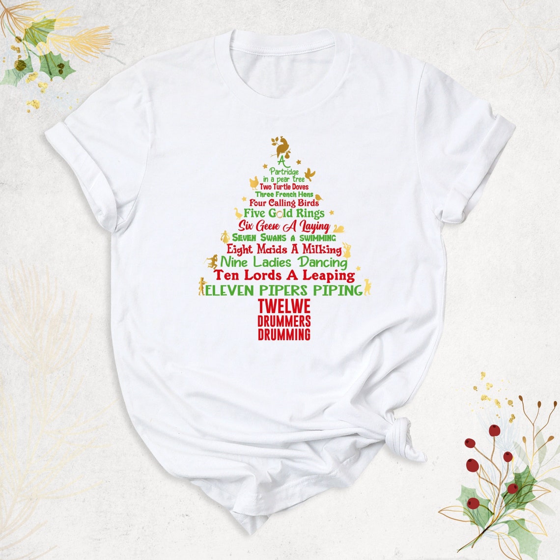 12 Days of Winter Holiday Tree Shirt, Twelve Days of Winter Holiday ...