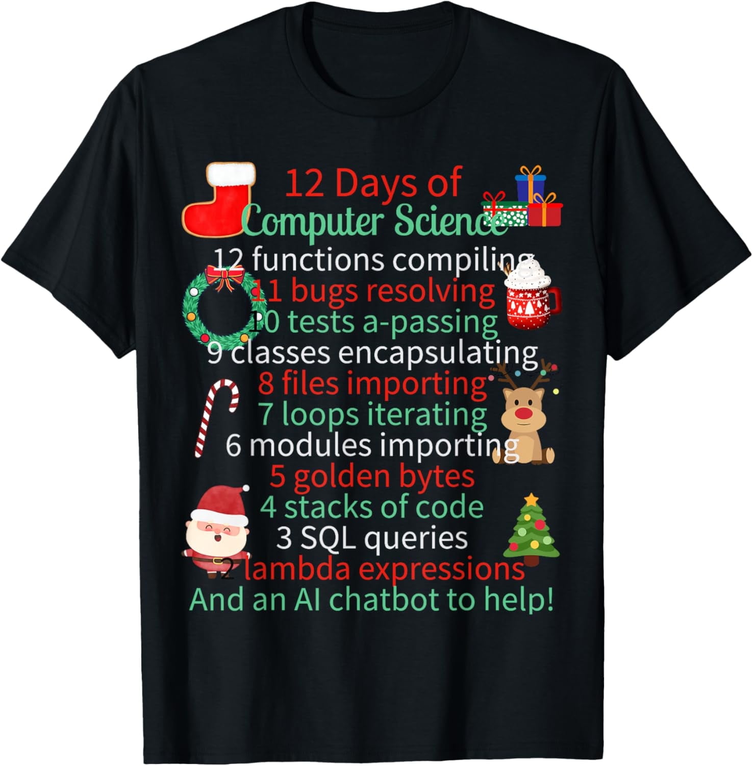 12 Days of Computer Science Christmas Themed Winter Holidays T-Shirt ...