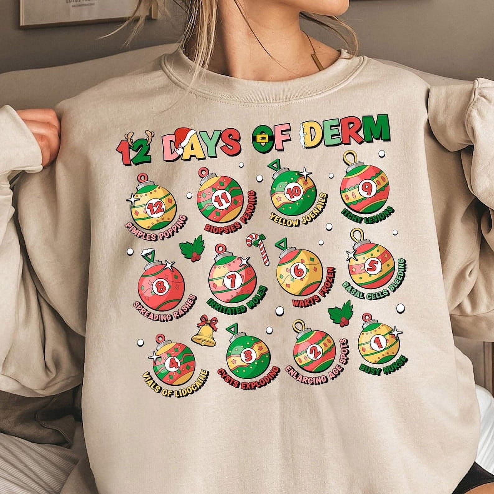 12 Days of Derm Sweatshirt, Christmas Dermatology Nurse Shirt, Cute ...