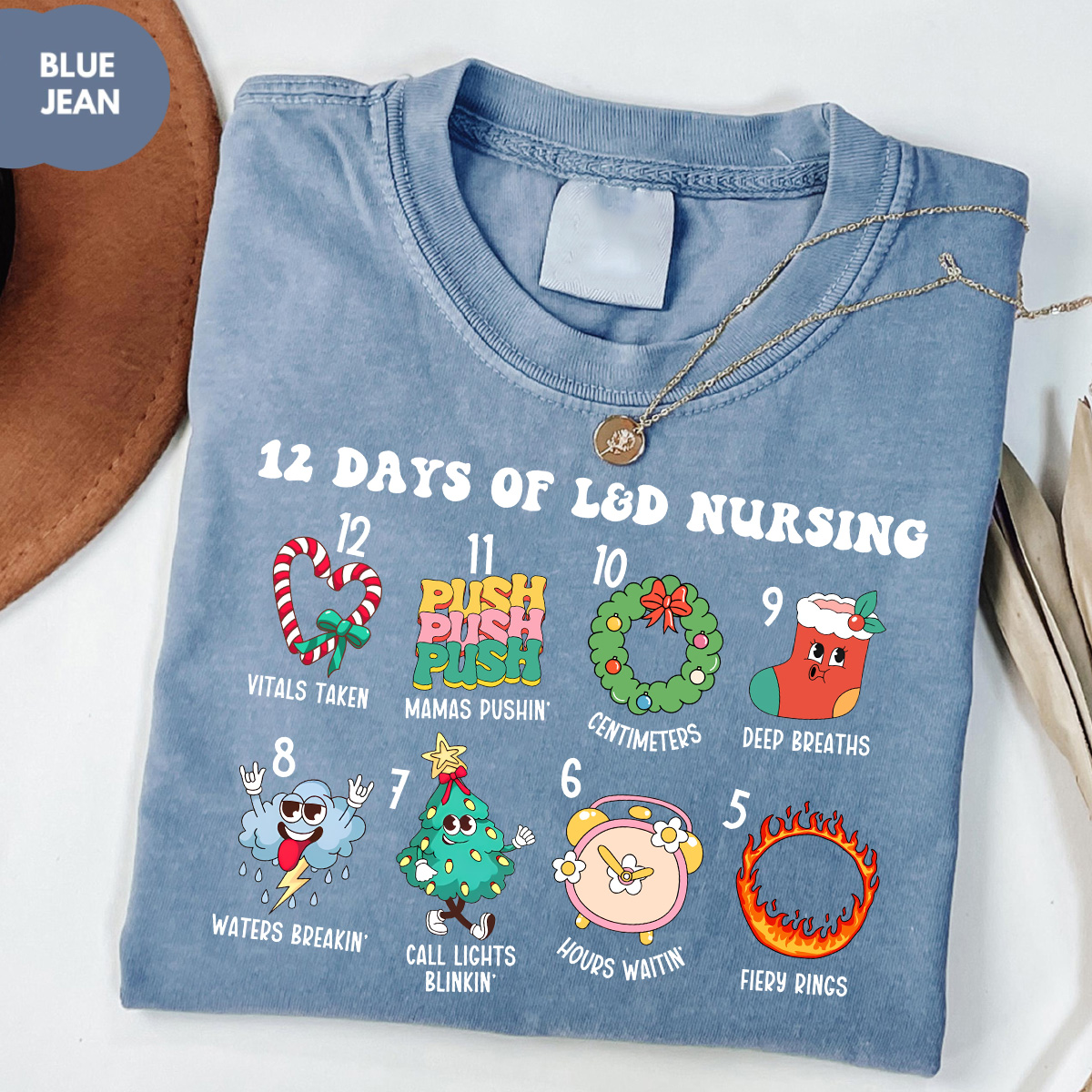 12 Days of L&D Nursing Christmas T-Shirt – Cute Labor & Delivery Nurse ...