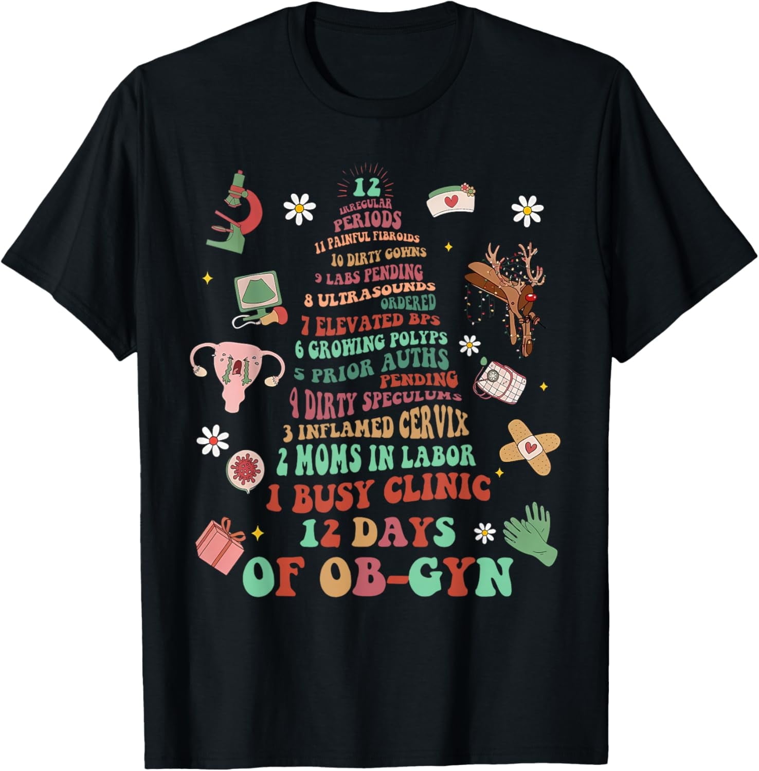 12 Days of OB-GYN Christmas Tree Labor & Delivery Nurse Xmas T-Shirt ...