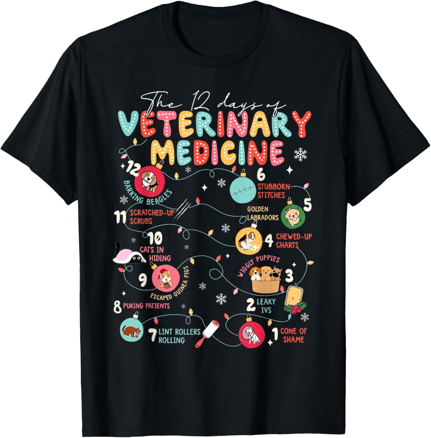 12 Days of Veterinary Medicine Christmas Vet Tech Vet Squad Adult T ...
