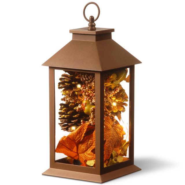 12" Decorative Autumn Lantern with LED Lights - Walmart.com