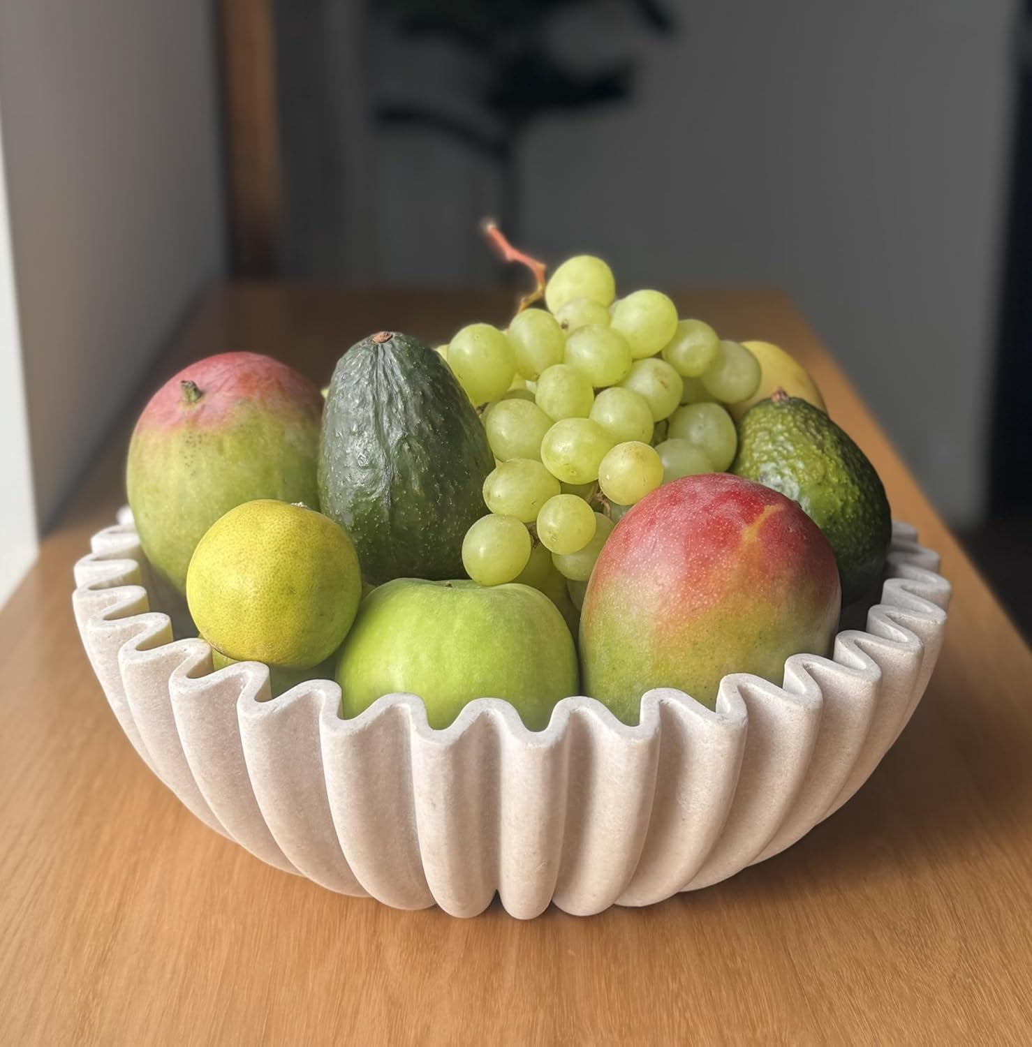 12" Decorative Handmade Bowl, Beige Ruffle Fruit Bowl and Key Holder ...