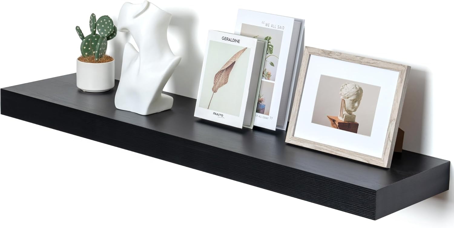 12'' Deep Floating Shelves, 48 Inch Large Floating Shelf Black, Deep ...