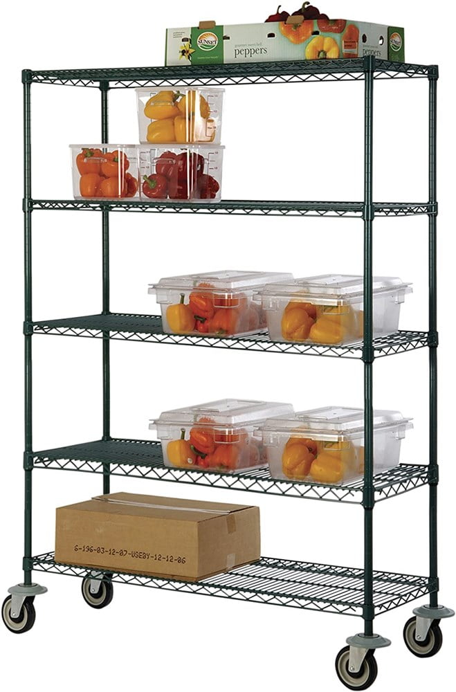 12" Deep x 30" Wide x 60" High 5 Tier Freezer Wire Shelf Truck with 800 ...