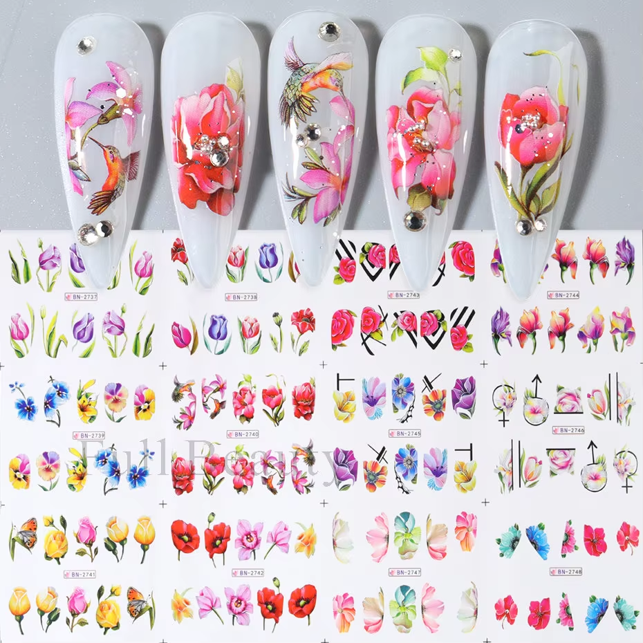 12 Design White Daisy Water Nails Stickers Summer Floral Water Decals ...