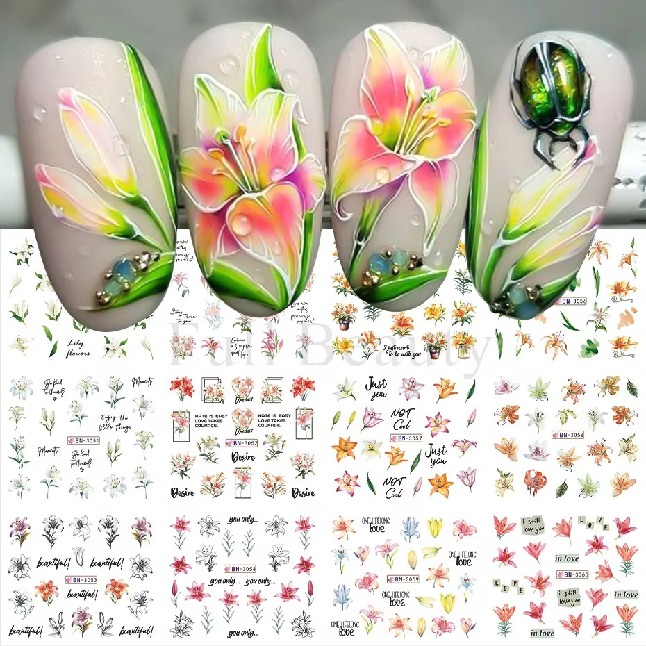 12 Design White Daisy Water Nails Stickers Summer Floral Water Decals ...