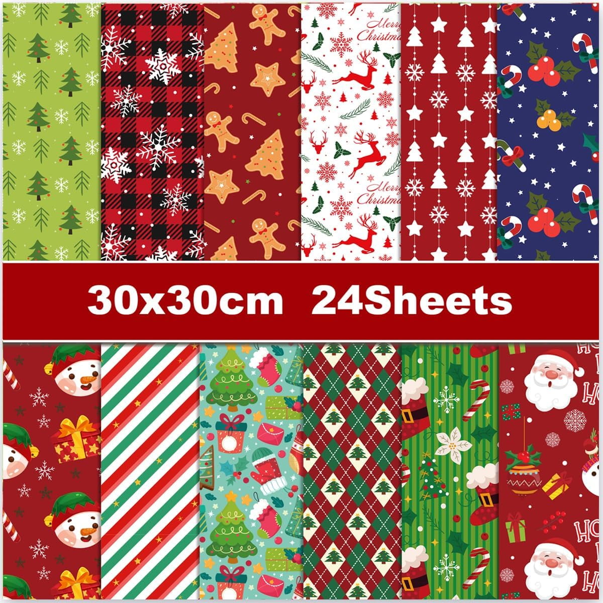 12 Designs 24 Sheets Christmas Scrapbook Paper Double Sided 12 x12 inch ...