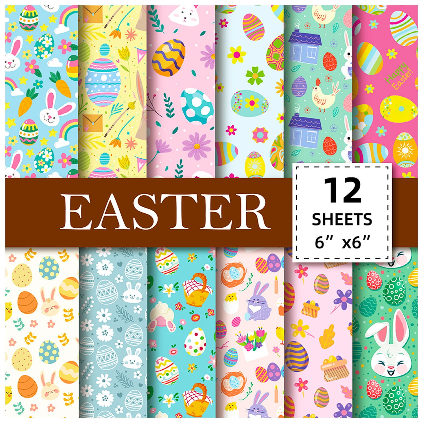 12 Designs Easter Pattern Paper 12 Sheet Happy Easter Pastel Scrapbook ...