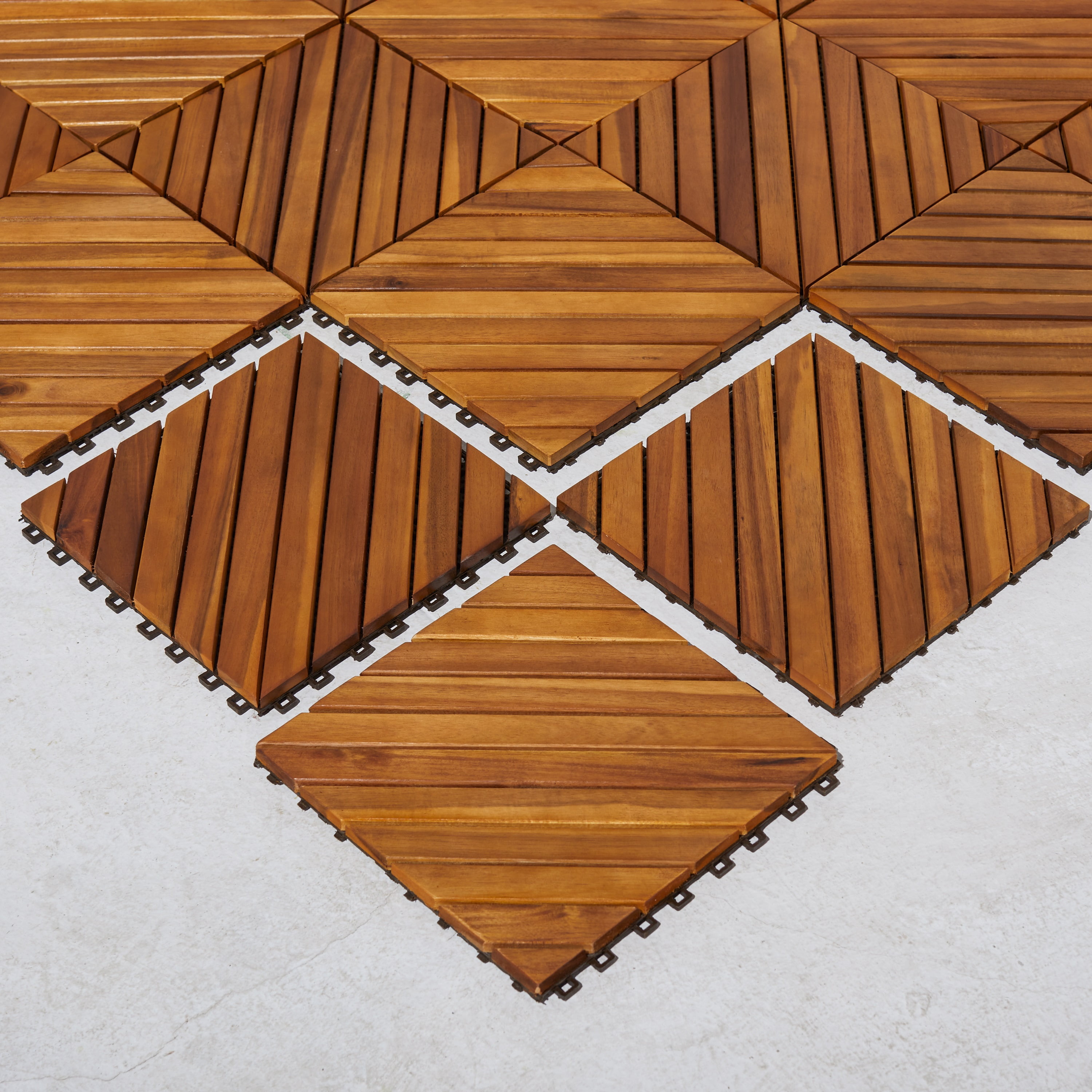 12-Diagonal Slat Acacia Interlocking Deck Tile (Set of 10 Tiles ...