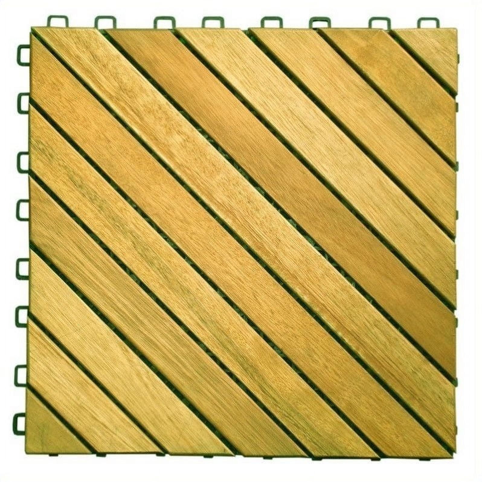 12 Diagonal Slat Acacia Interlocking Deck Tile Teak Finish - Set of 10 ...