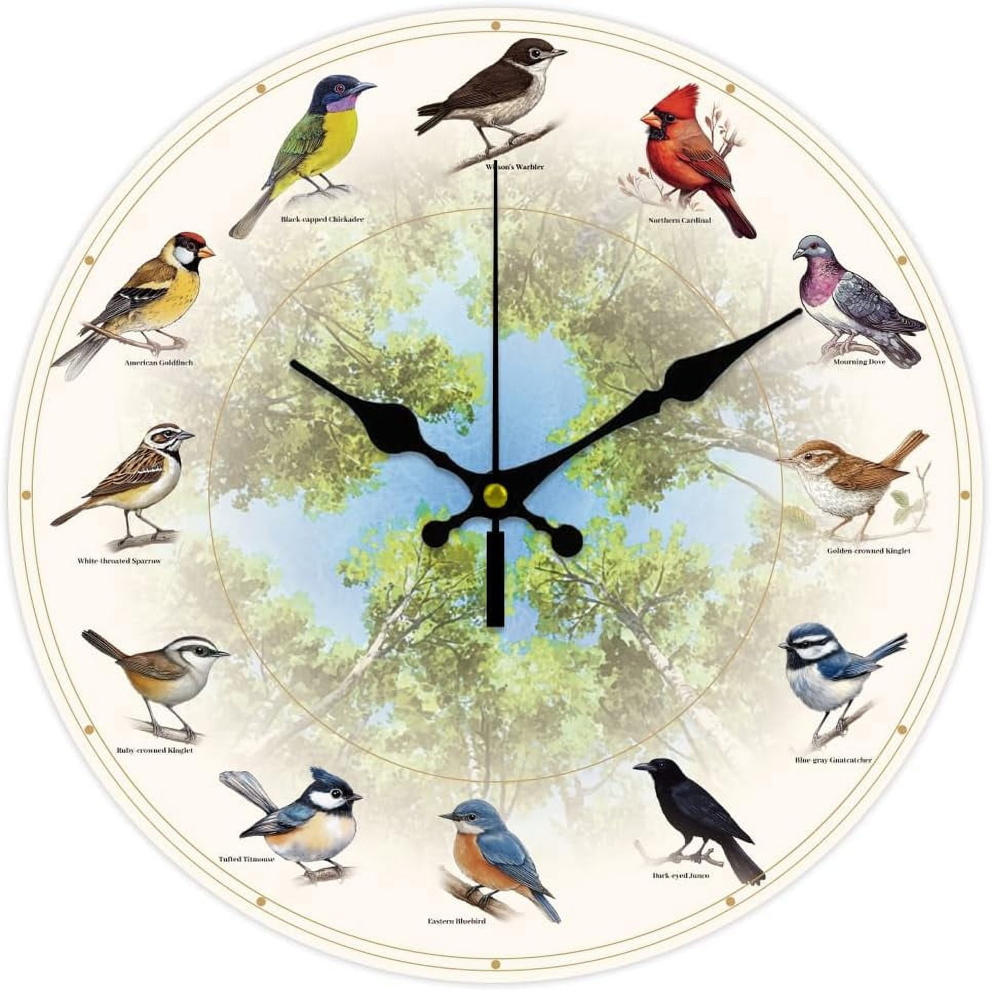 12 Different Bird Wall Clock 12 Inch Battery Operated Wooden Wall Clock ...