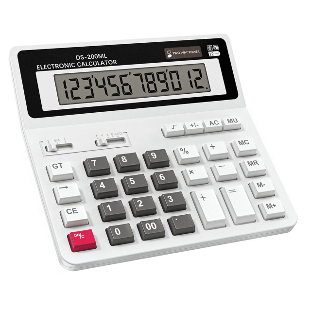 12-Digit Desktop Calculator, Clear Large LCD Display, School Calculators with Dual Power Battery ...