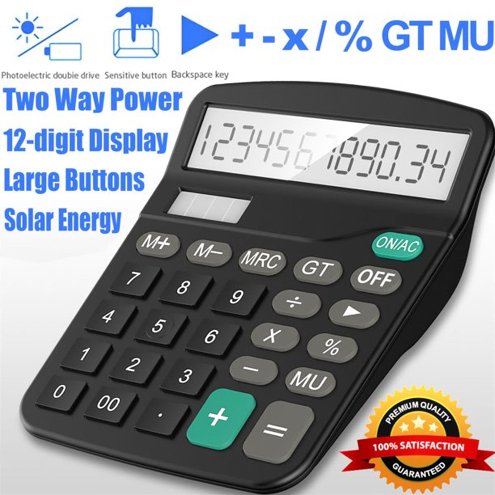 12-Digit Desktop Calculator with Large LCD Display, Solar and Battery ...