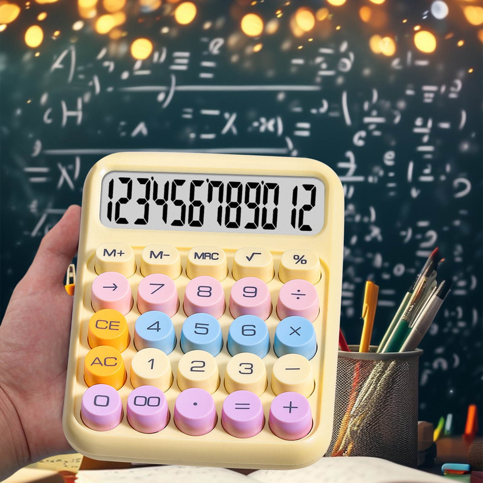 12-Digit Desktop Calculator With Mechanical Keys And LCD Display Yellow ...