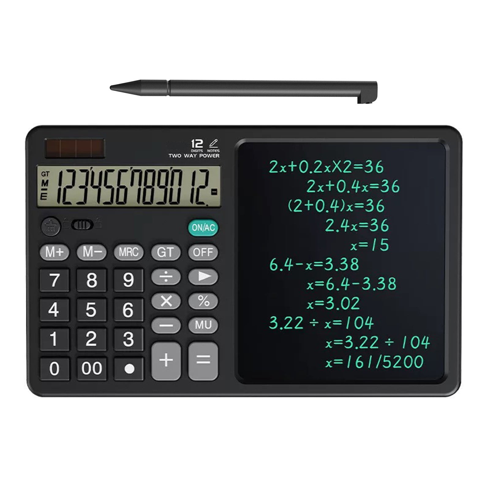 12-Digit Desktop Calculator with Notepad - Solar Powered, Large LCD Display, Basic Functions for ...
