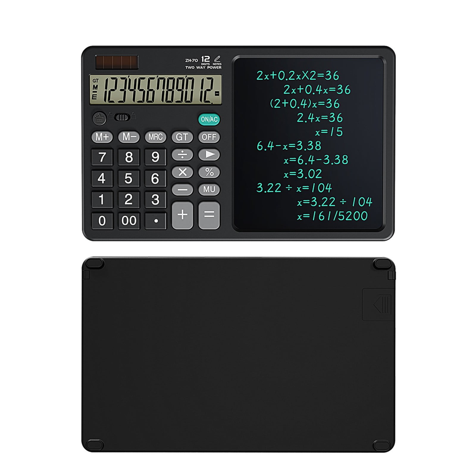 12-Digit Solar Powered Calculator with Notepad - Large LCD Display ...