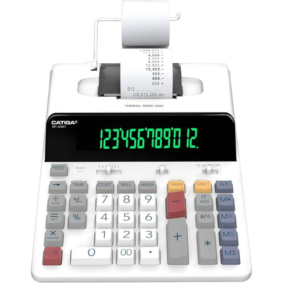 12 Digit Thermal Printing Calculator with Tape Print Out, Ink-Free ...