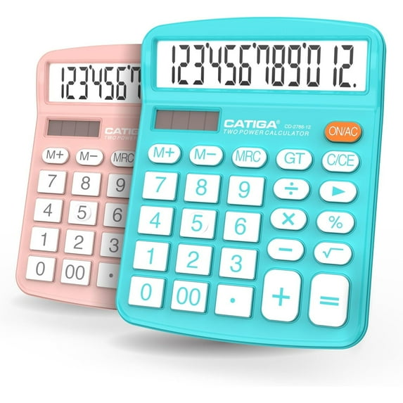 12 Digits Desktop Calculator with Large LCD Display and Sensitive Button, Dual Solar Power and ...