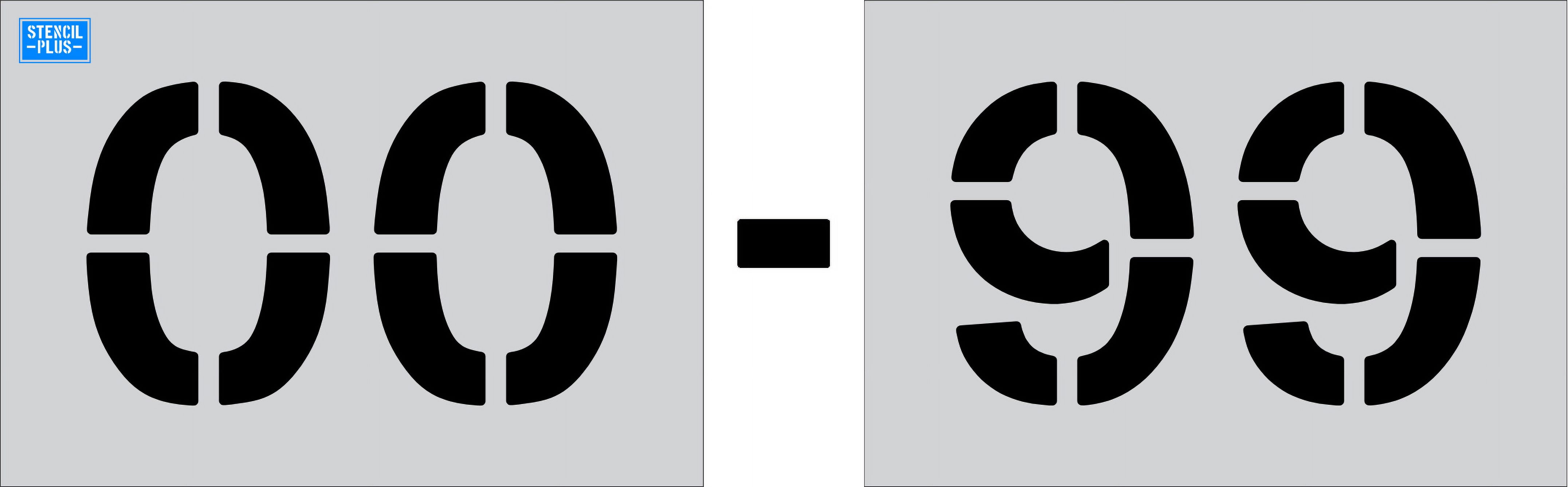 12" Double Digit Number Kit 00-99 Parking Lot Stencils Pavement Marking Stencils Thickness: .100 ...