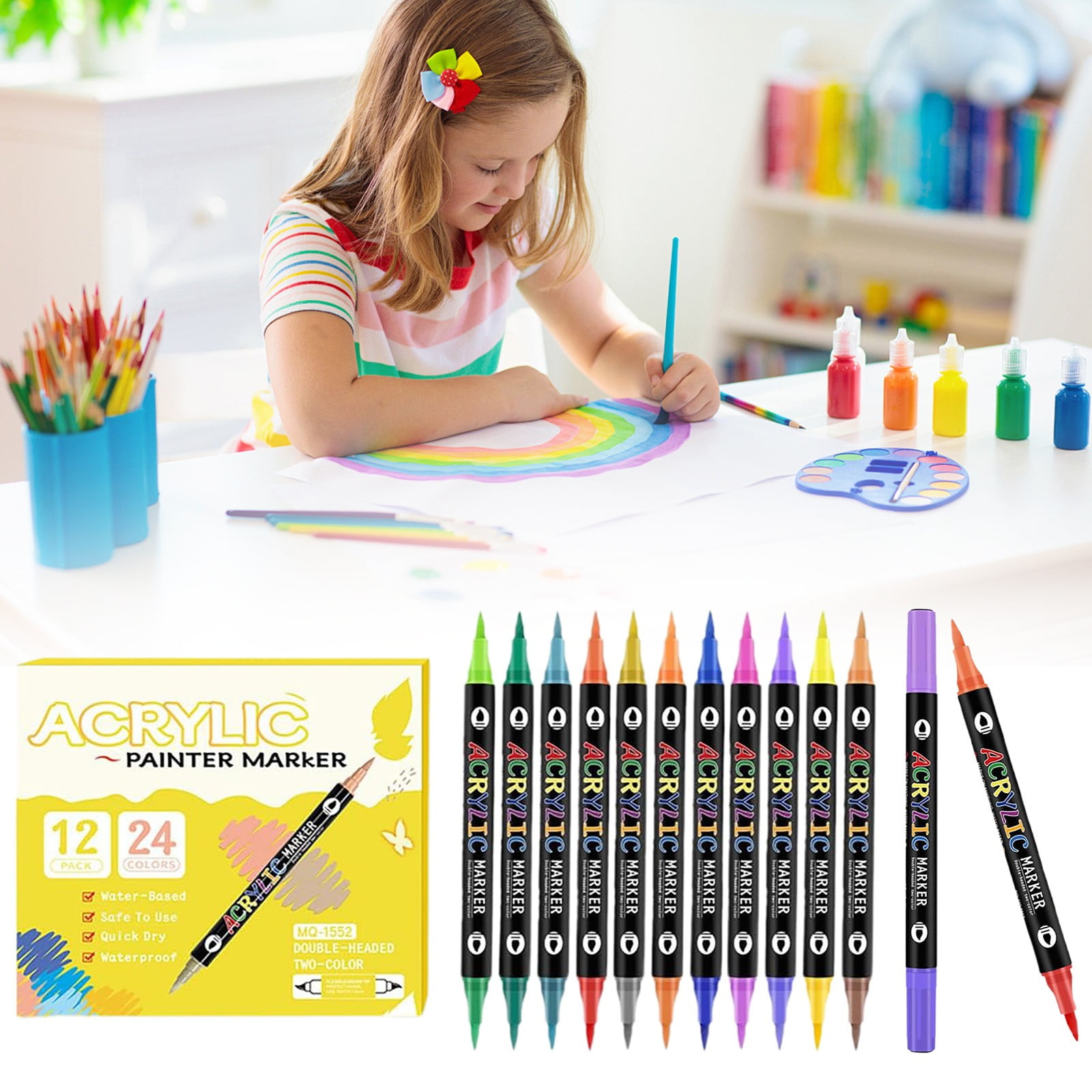 12 Double-ended, Two-color Acrylic Markers (24 colors) - Walmart.com