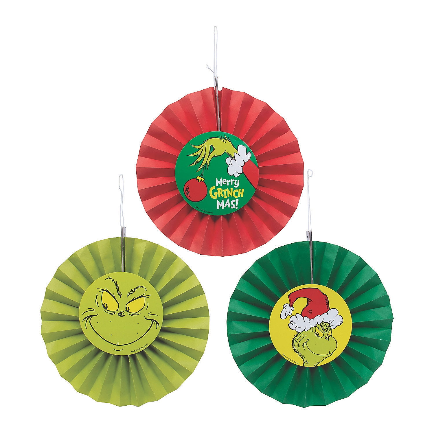 12" Dr. Seuss The Grinch Hanging Paper Fans - 12 Pieces - Walmart.com