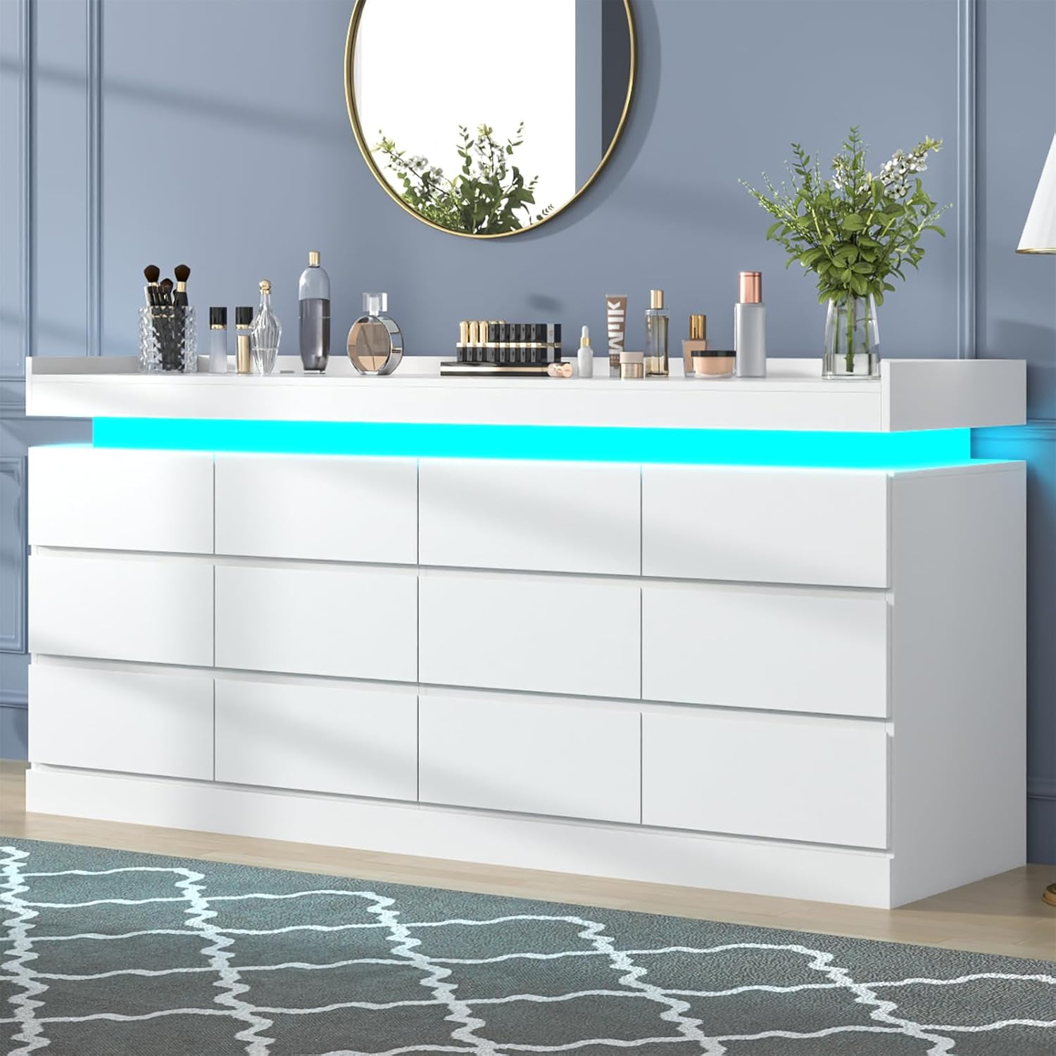 12 Drawer Dresser with Power Outlet Dresser with LED Light Modern Chest ...