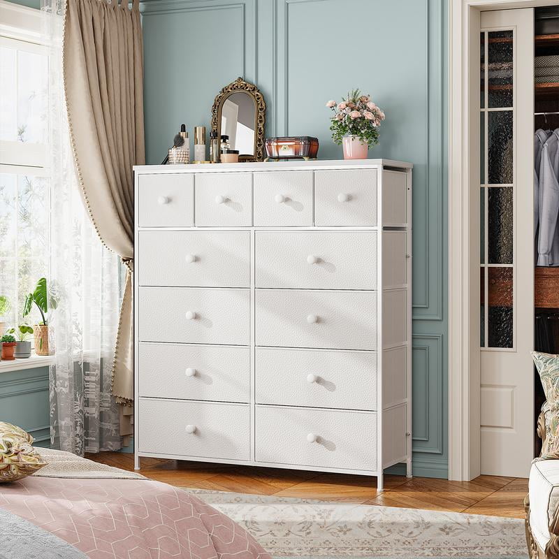 12 Drawer Fabric Dresser for Bedroom, Tall Dresser with Wooden Top ...