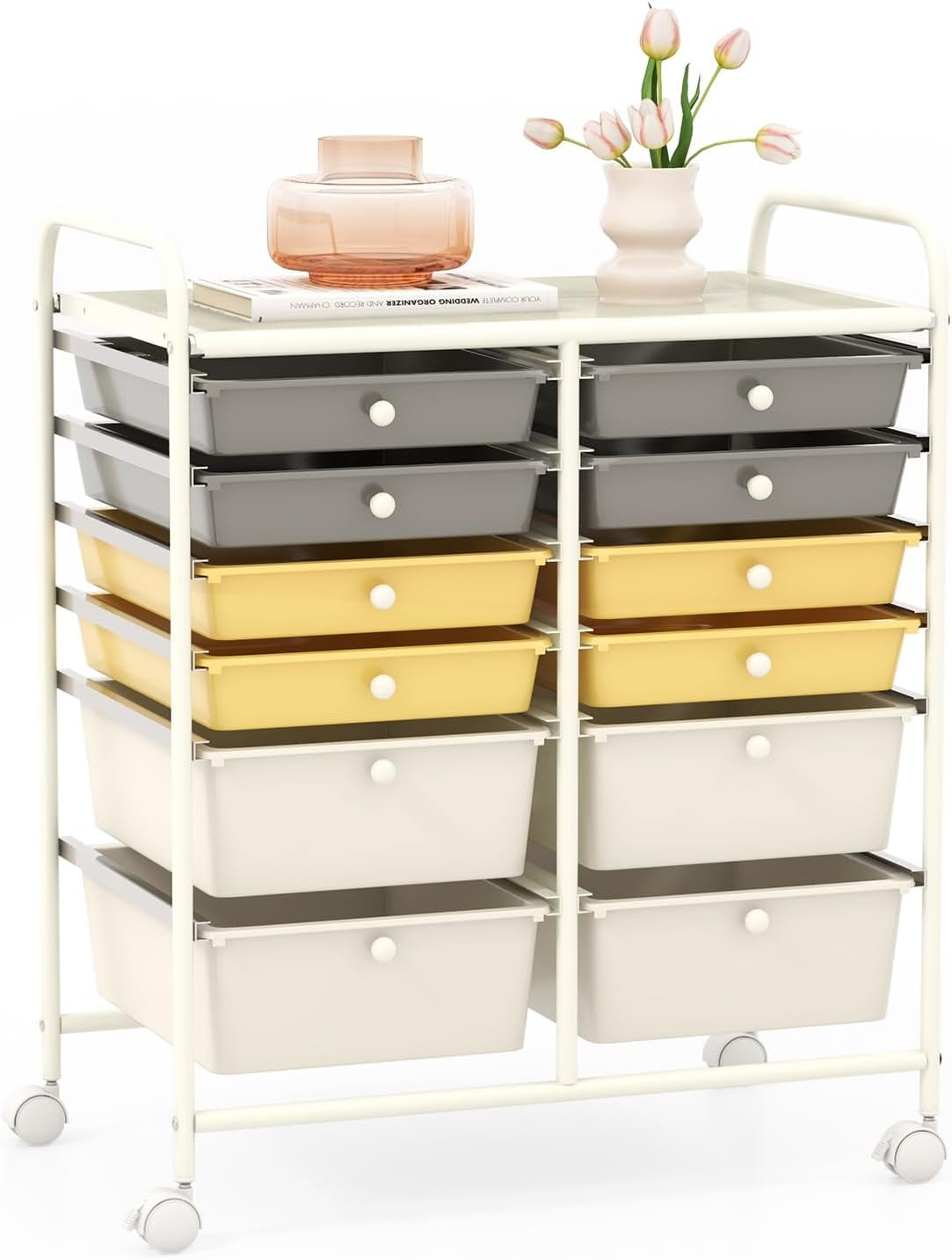 12 Drawer Rolling Cart with Drawers, Storage Cart with Lockable Wheel ...